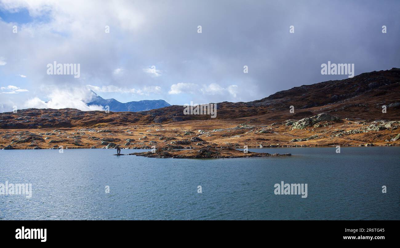 Scenic view of a tranquil mountain lake in Switzerland, surrounded by ...