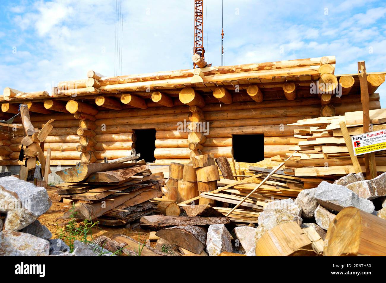 Factory building made of wooden beams under construction, wood from ...