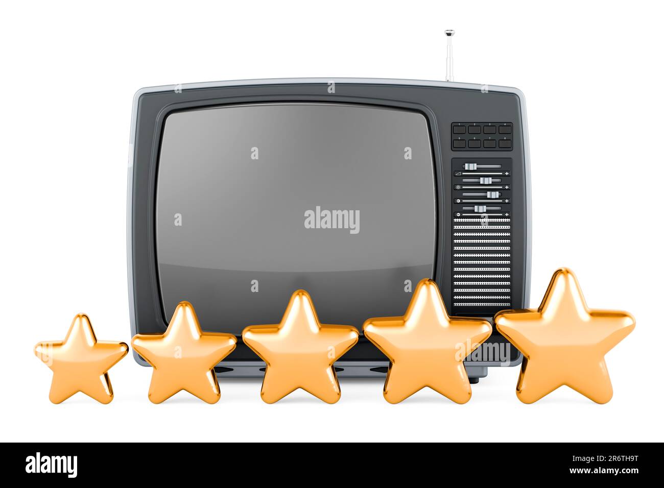Retro TV set with five golden stars. 3D rendering isolated on white ...