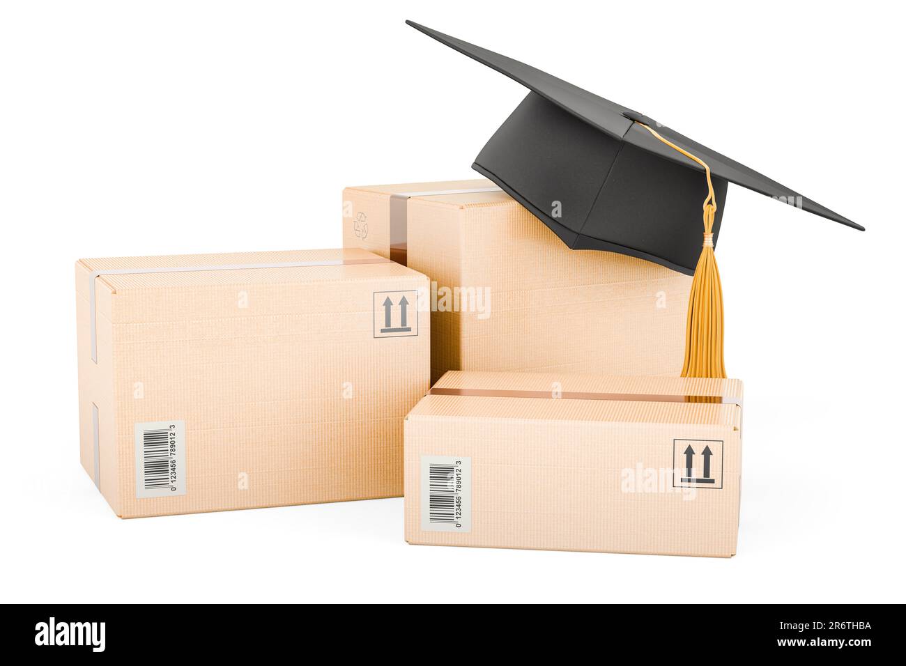 Three parcels with graduation hat. 3D rendering isolated on white background Stock Photo - Alamy