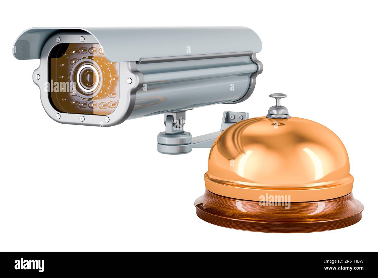 Security surveillance camera with reception bell. 3D rendering isolated ...