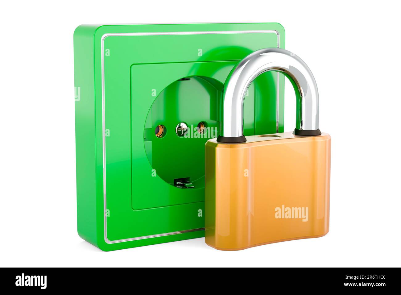 Electrical outlet, socket with padlock. 3D rendering isolated on white ...
