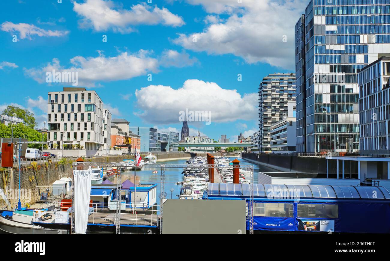 Cologne (Köln, Rheinauhafen), Germany - June 6. 2023: Beautiful rhine ...