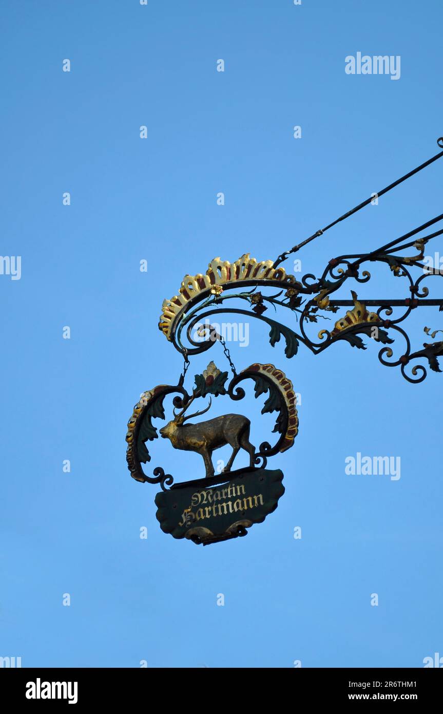 Old town in Besigheim, inn sign to the stag Stock Photo - Alamy