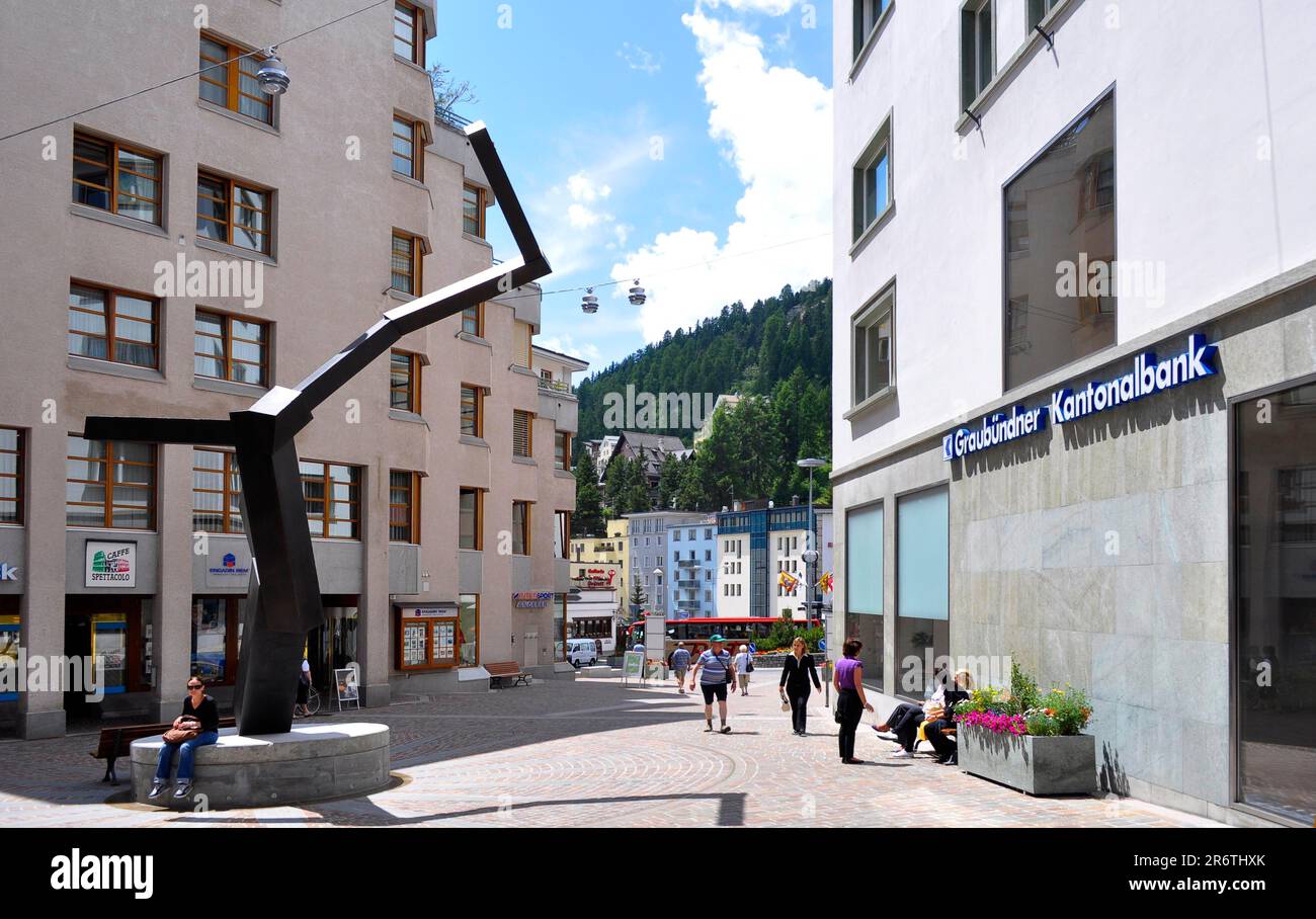 Switzerland, St. Moritz Downtown, Centre, Hotels, Modern Art Stock ...