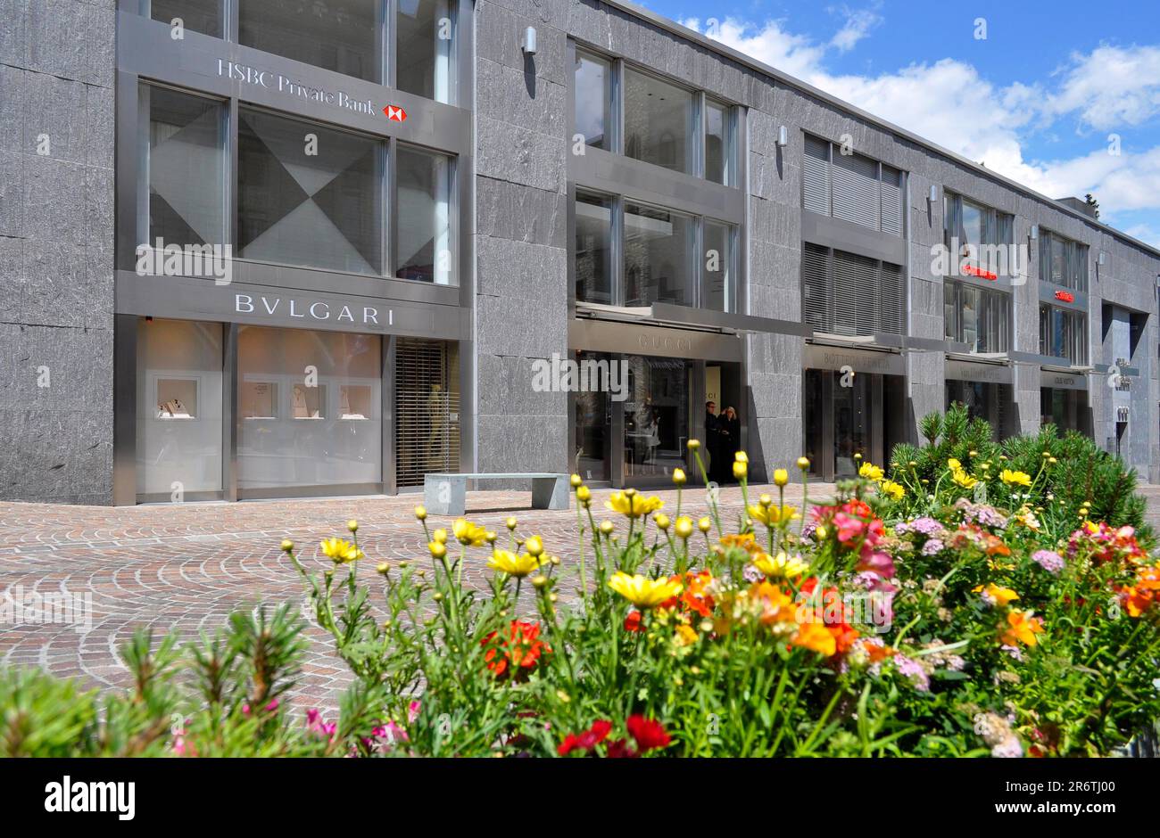 Switzerland, St. Moritz, Shopping Street, Boutiques, Palace Galerie ...