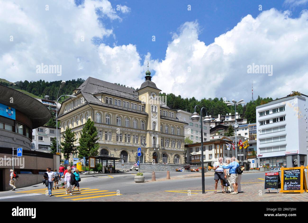 Switzerland, St. Moritz city centre, centre, hotels Stock Photo - Alamy