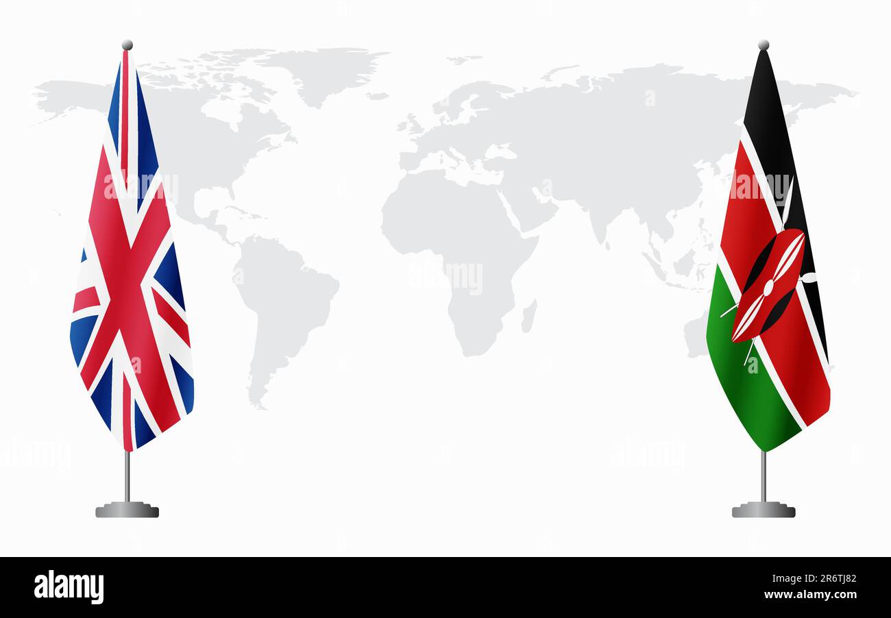 United Kingdom and Kenya flags for official meeting against background ...