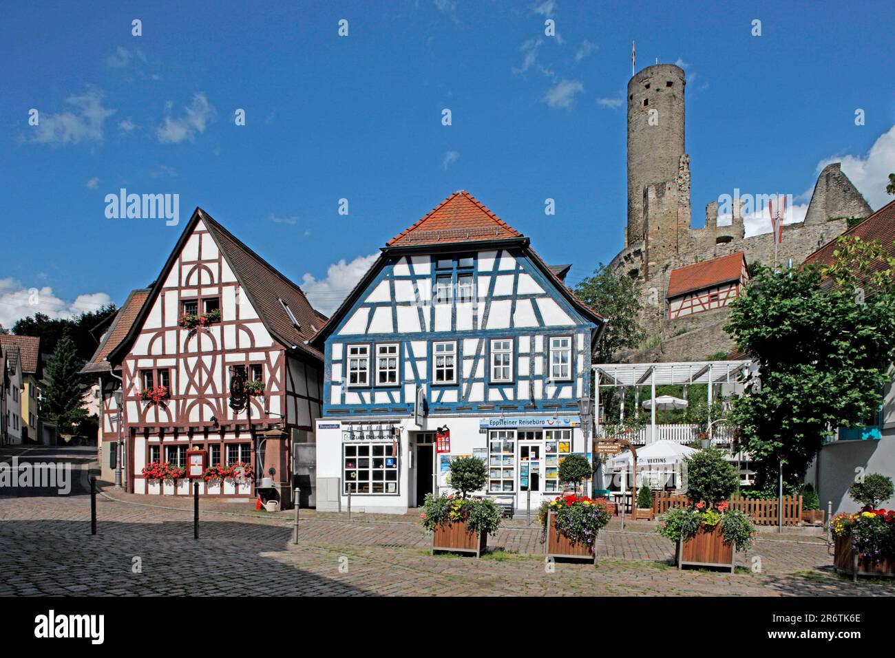 Old town with Eppstein castle, half-timbered houses, Eppstein, Hesse ...