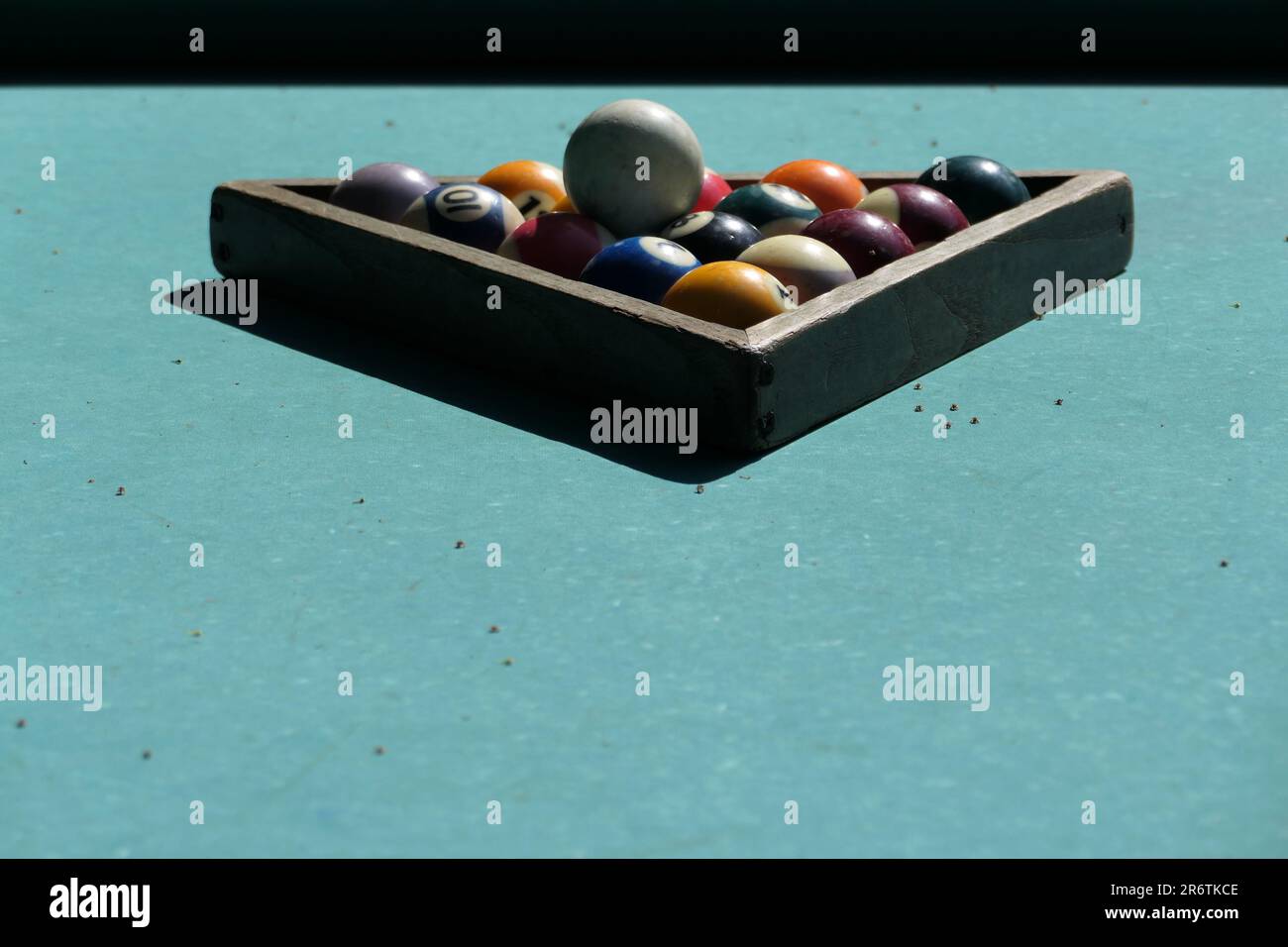 billiard balls on the pool table outdoors Stock Photo - Alamy
