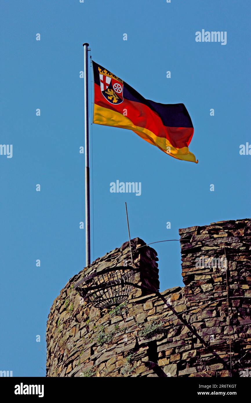 German flag with coat of arms, keep Cologne tower, Thurant castle ...