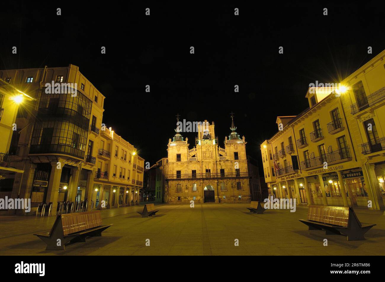 Main square and town hall, Astorga, Leon, Castile-Leon, Spain, Camino de Santiago, Way of St ...