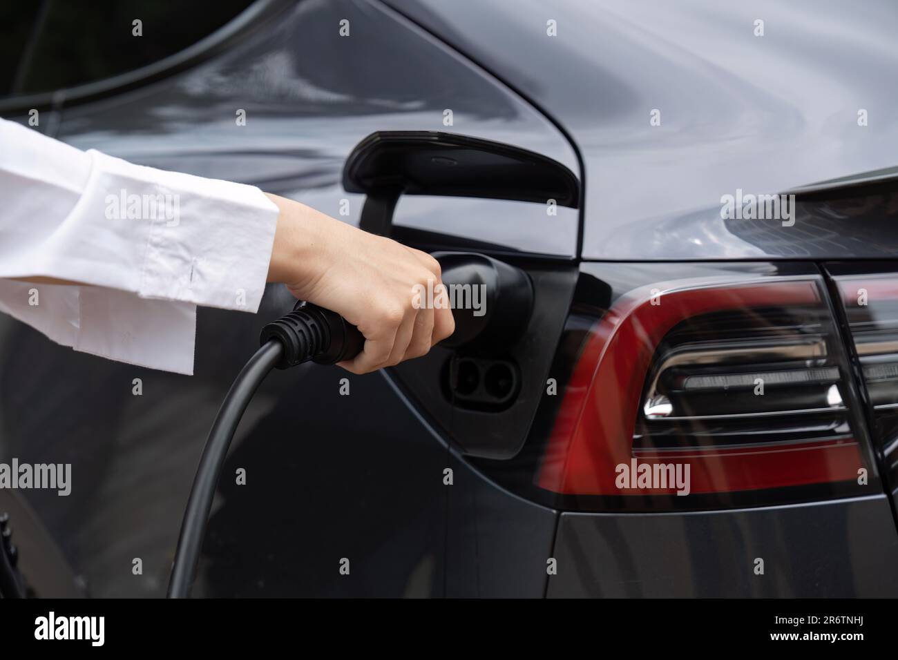 Electric car charging with station, EV fuel advance and modern eco ...