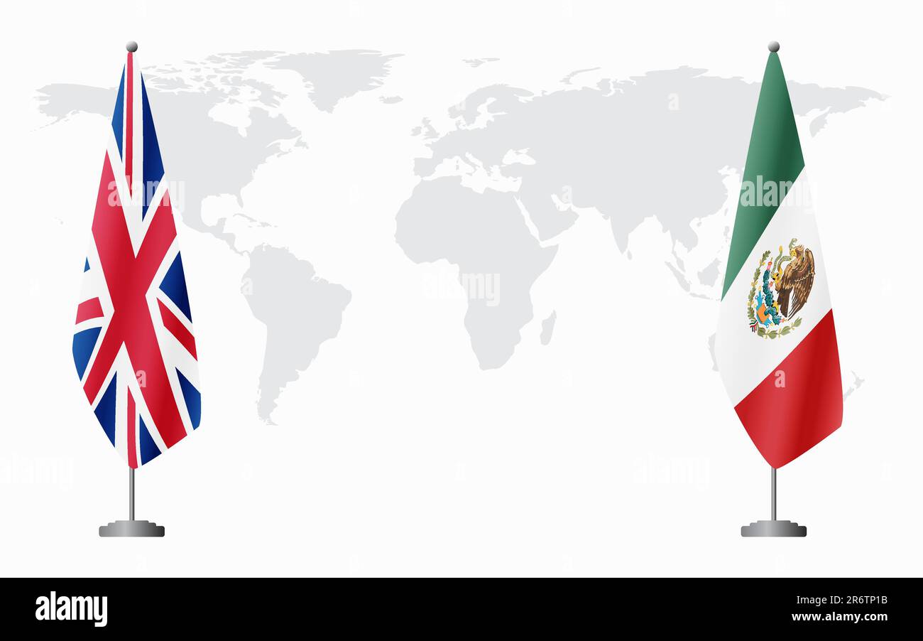 United Kingdom and Mexico flags for official meeting against background ...