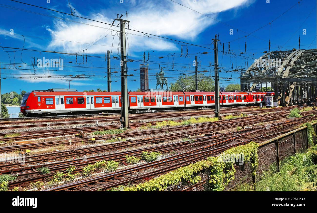 Cologne (Köln), Germany - June 6. 2023: Red city tram train on old ...