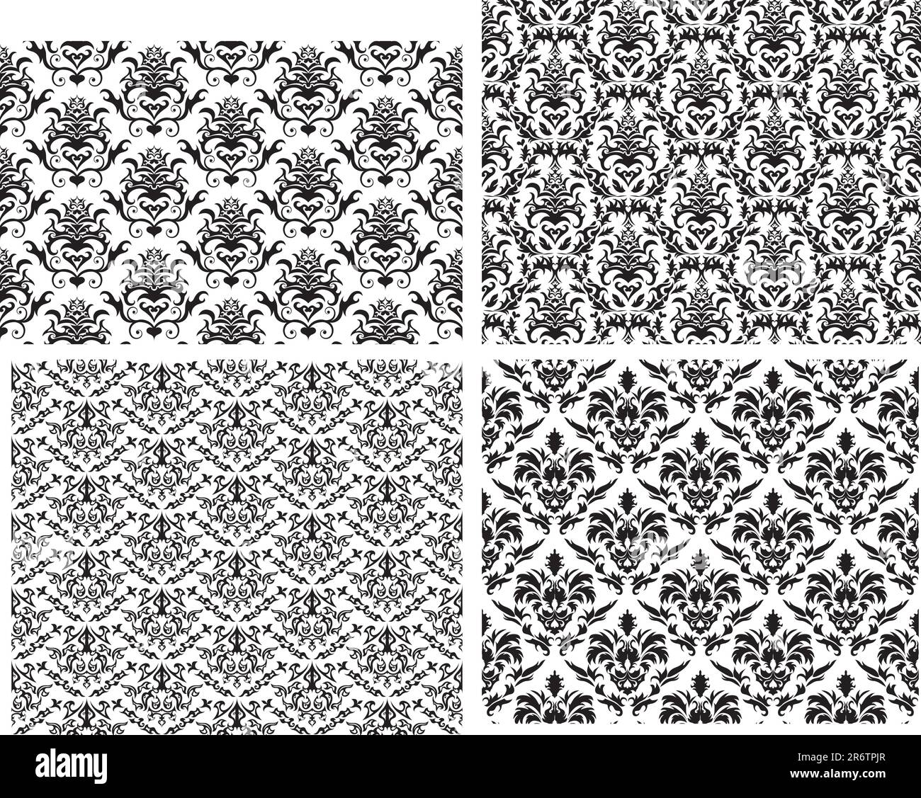Damask seamless vector backgrounds set. For easy making seamless ...