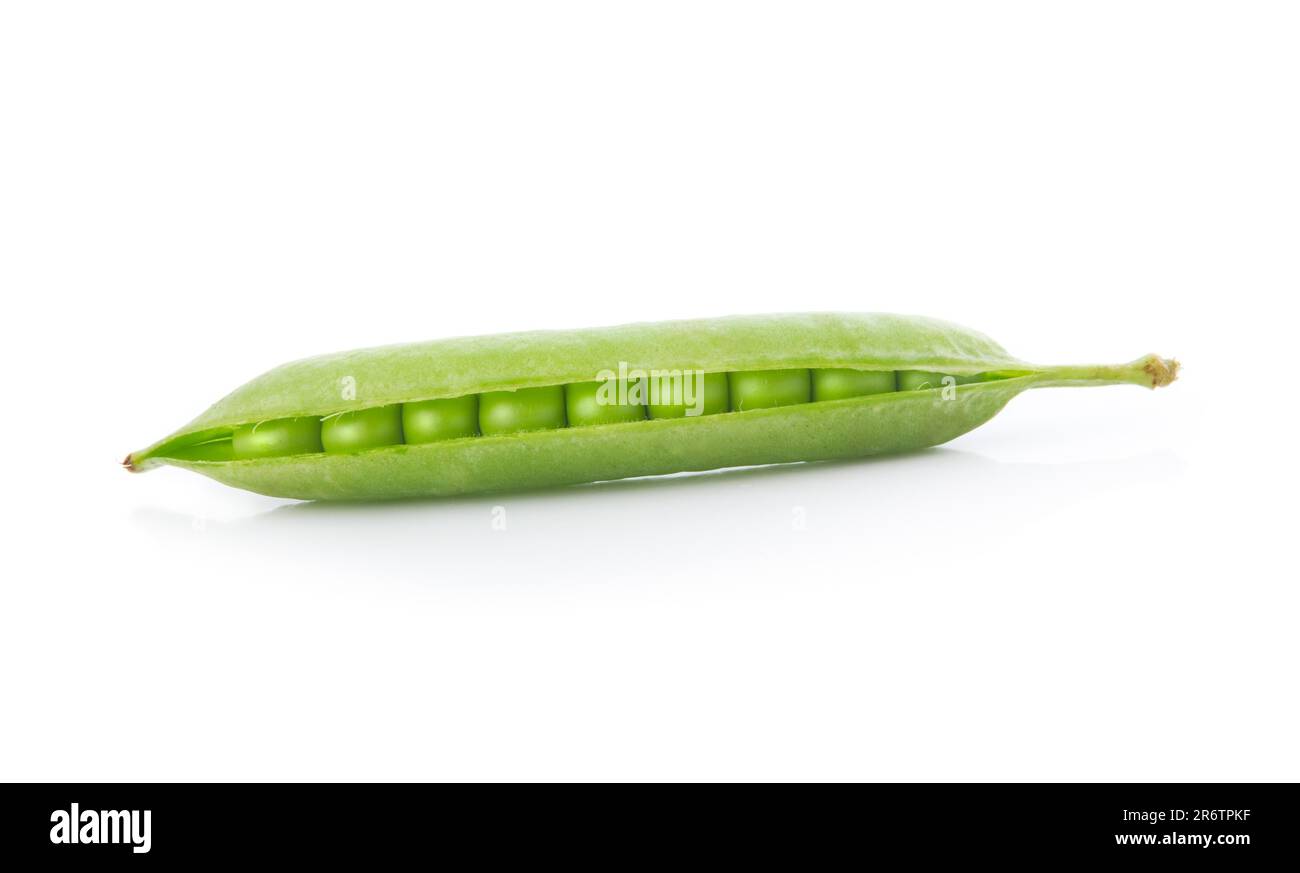 Ripe pea vegetable with green leaf isolated on white background Stock ...