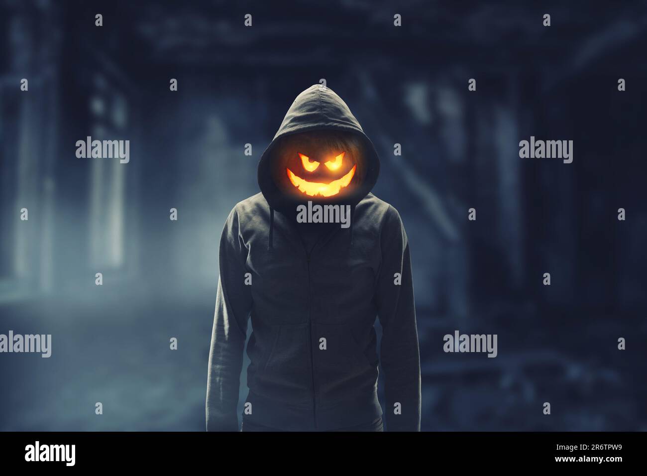 Scary and creepy male monster with gouged eyes looking like a skull ...