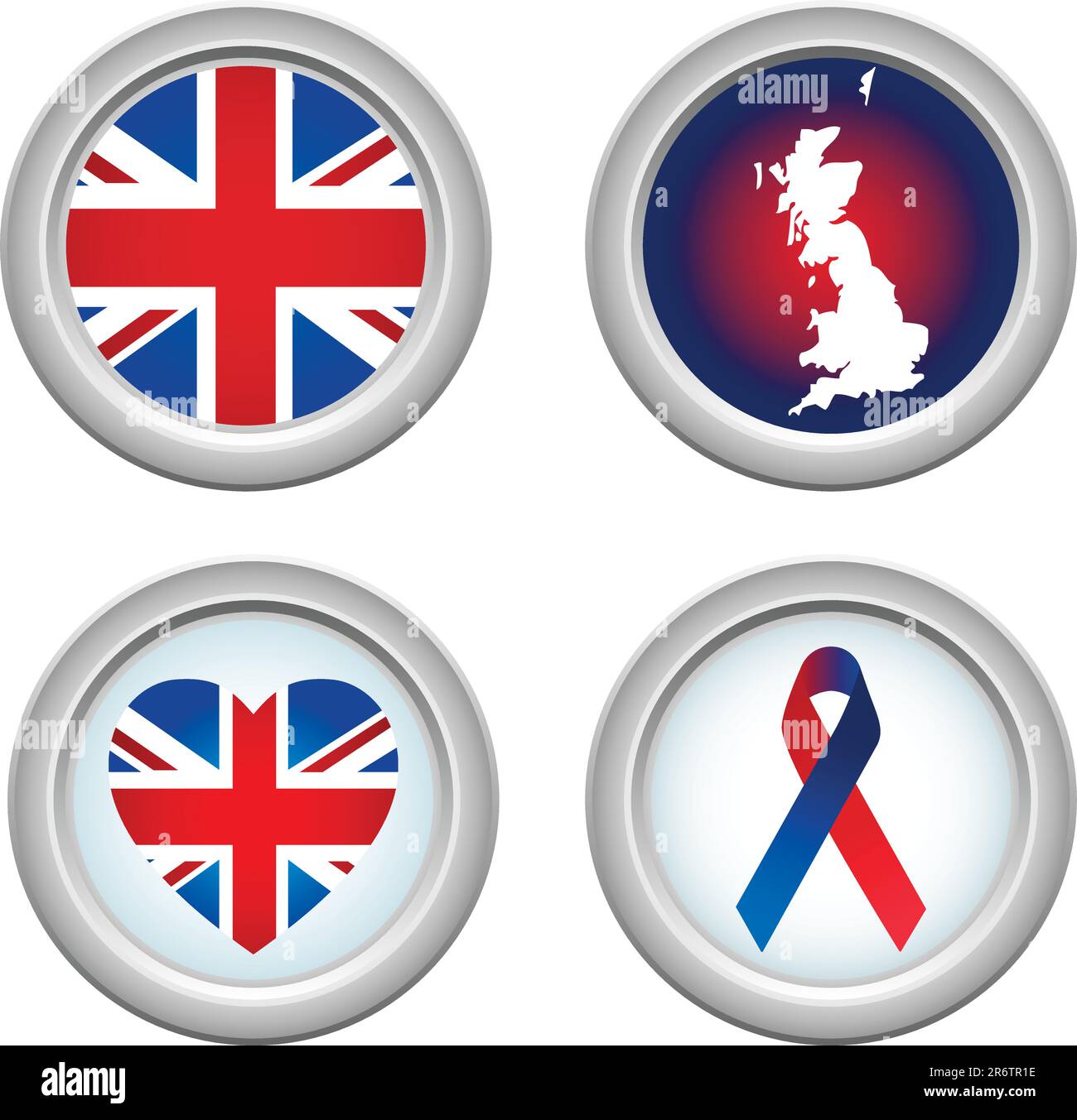 United Kingdom Buttons with ribbon, heart, map and flag Stock Vector ...