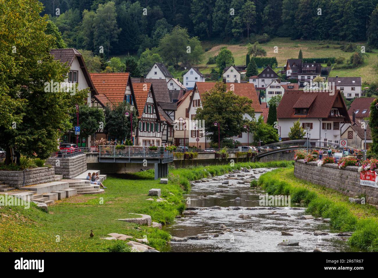 SCHILTACH, GERMANY - SEPTEMBER 1, 2019: Schiltach stream in Schiltach ...