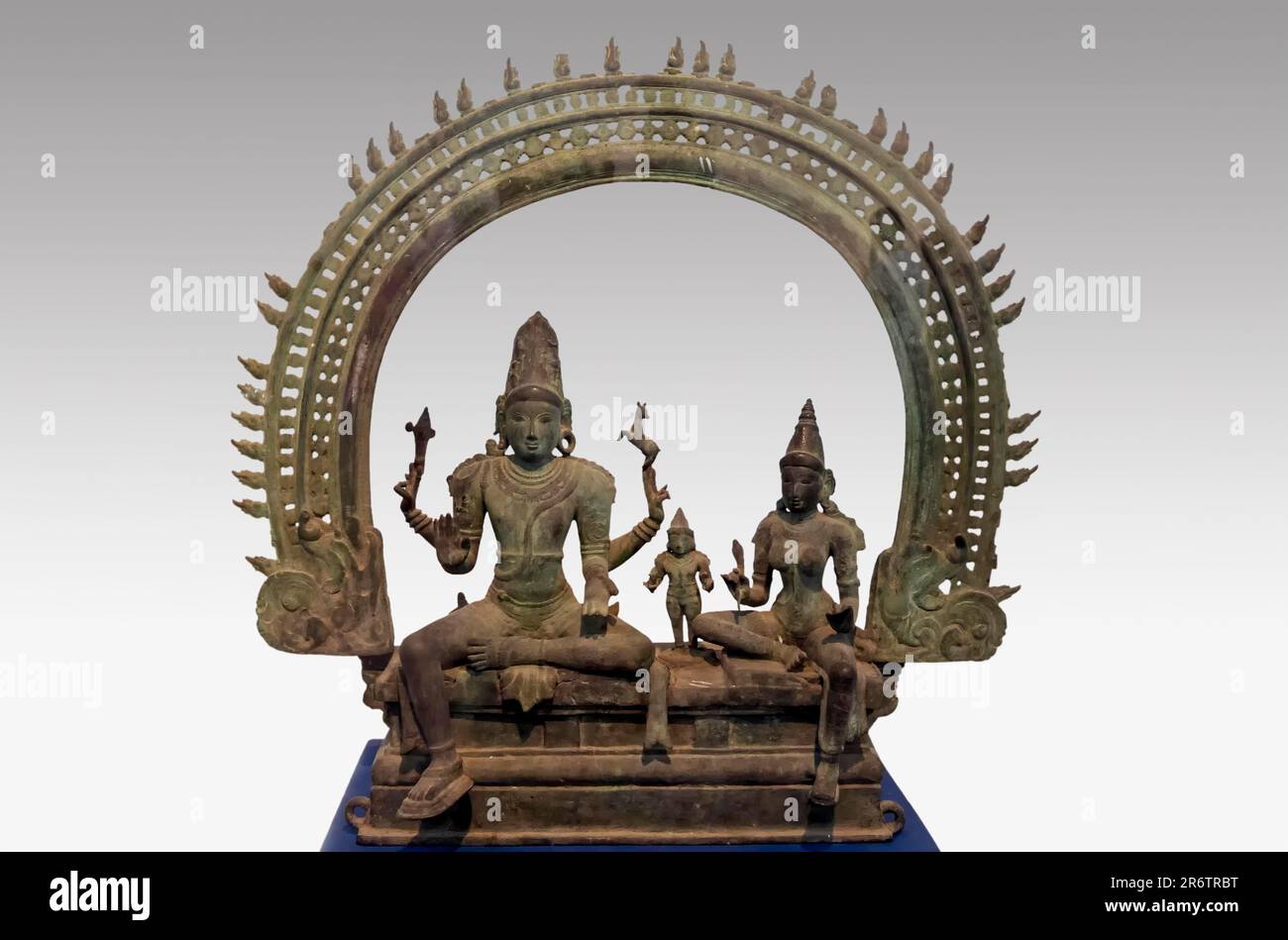 Cut out, Bronze Panchaloha Somaskanda Shiva in a seated posture, with ...