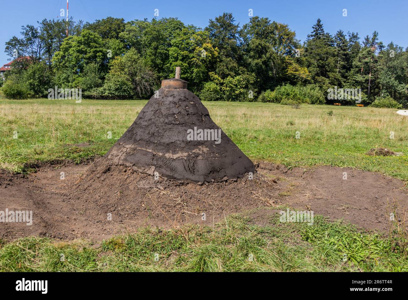 Charcoal pile model at Raichberg mountain in Swabian Jura in the state ...