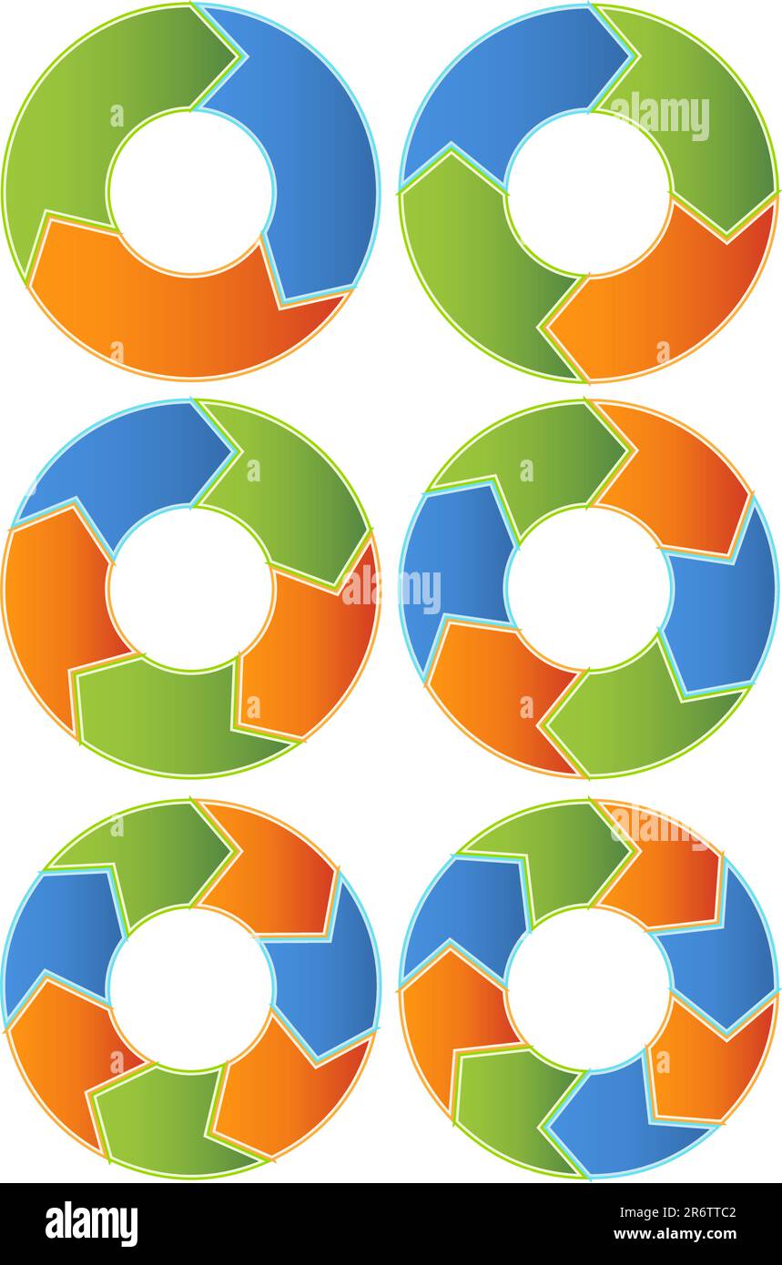 Process cycle icons in stages of three through eight Stock Vector Image ...