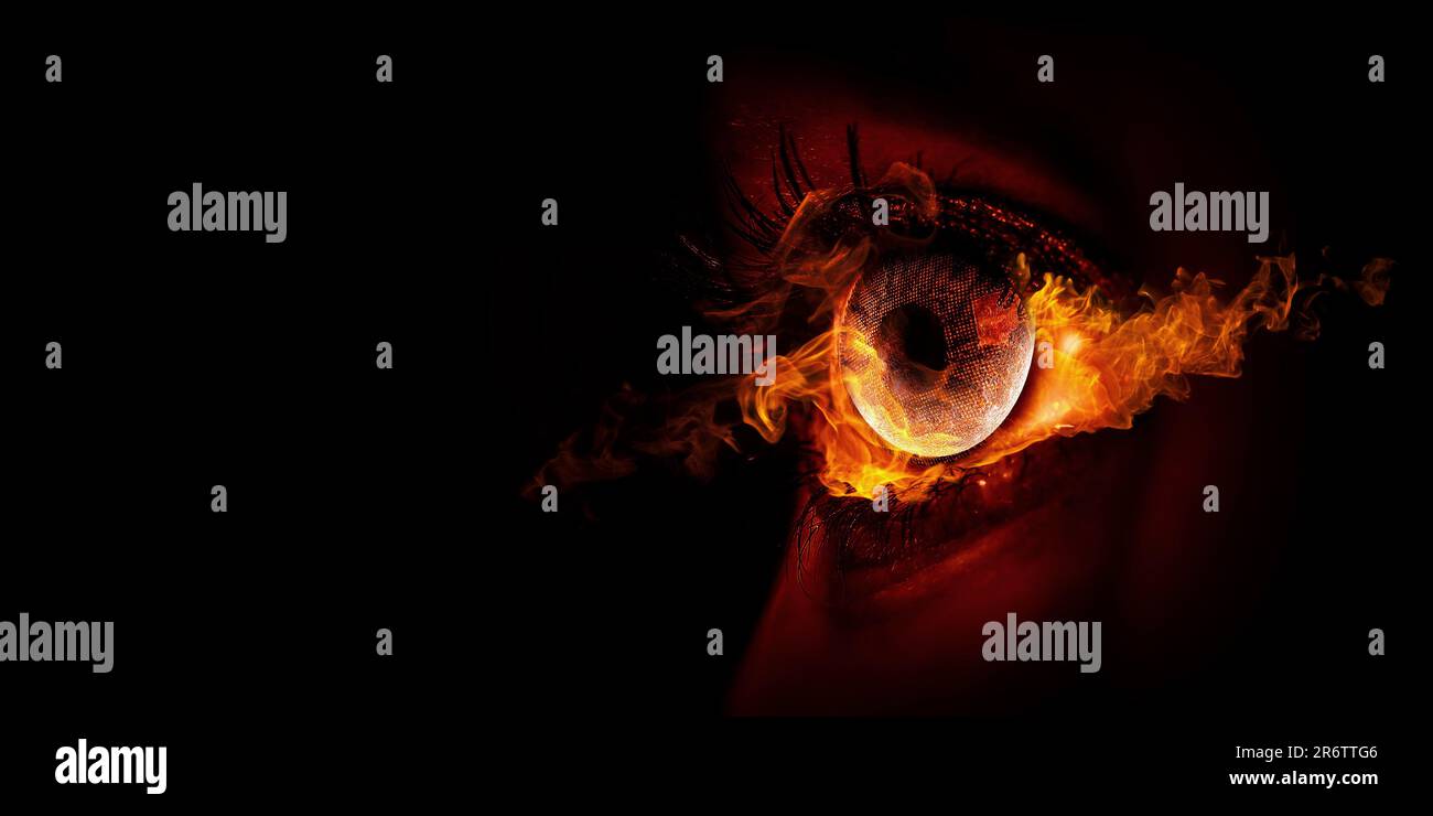Macro image of human eye with fire flames Stock Photo - Alamy