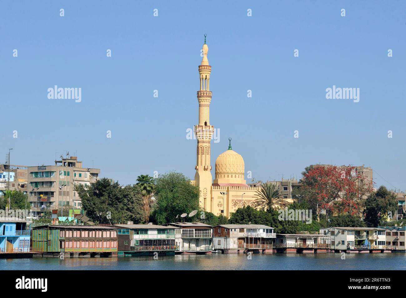 Modern Mosque, Houseboats, River Nile, Kit-Kat Area, Giza, Cairo, Egypt ...