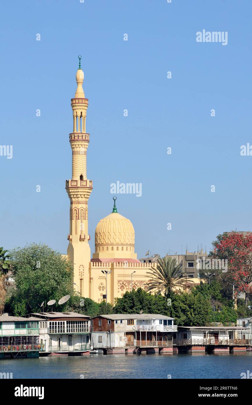 Modern Mosque, Houseboats, River Nile, Kit-Kat Area, Giza, Cairo, Egypt ...