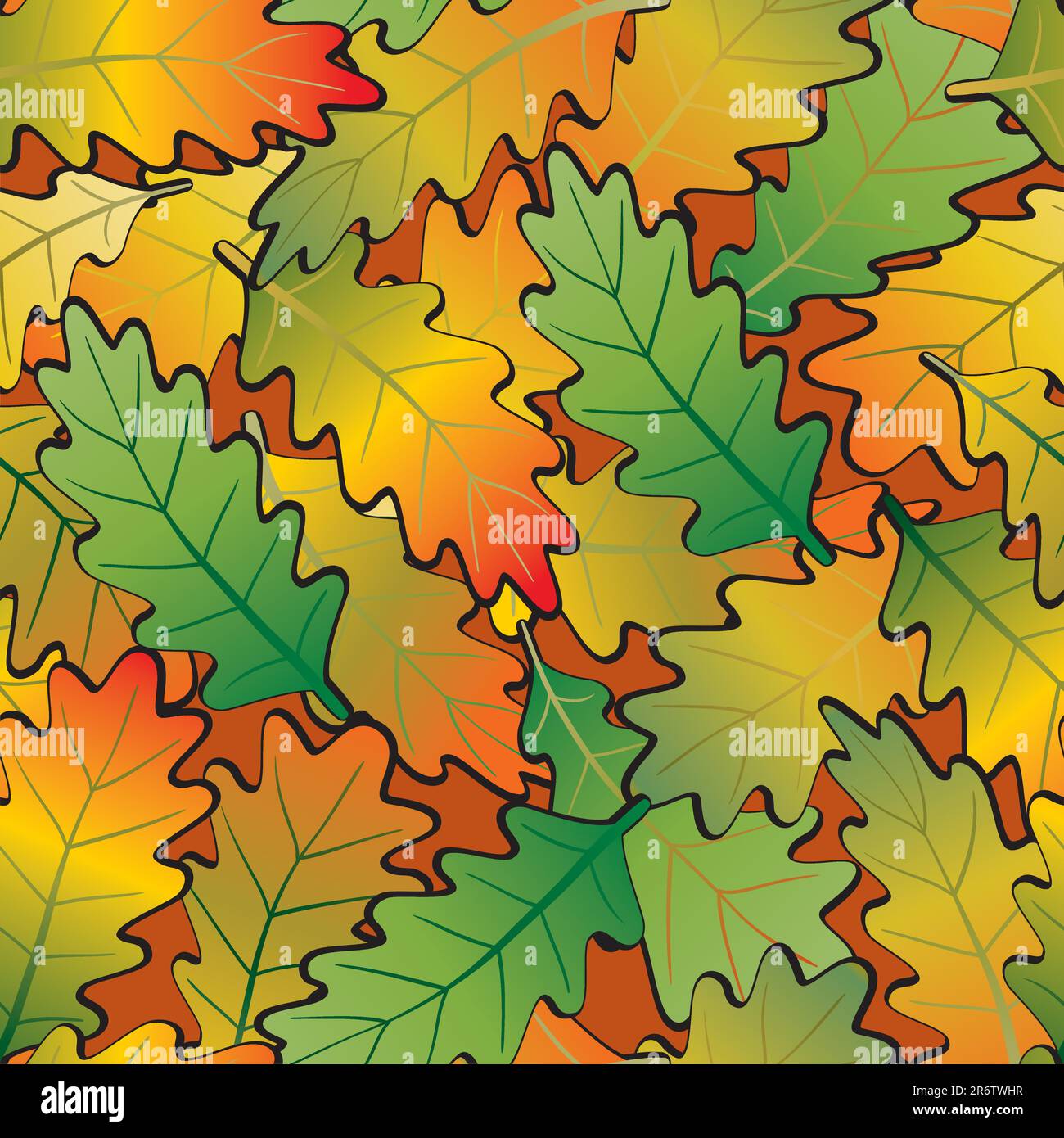 Oak leaf abstract background. Seamless. Orange - green palette. Vector ...