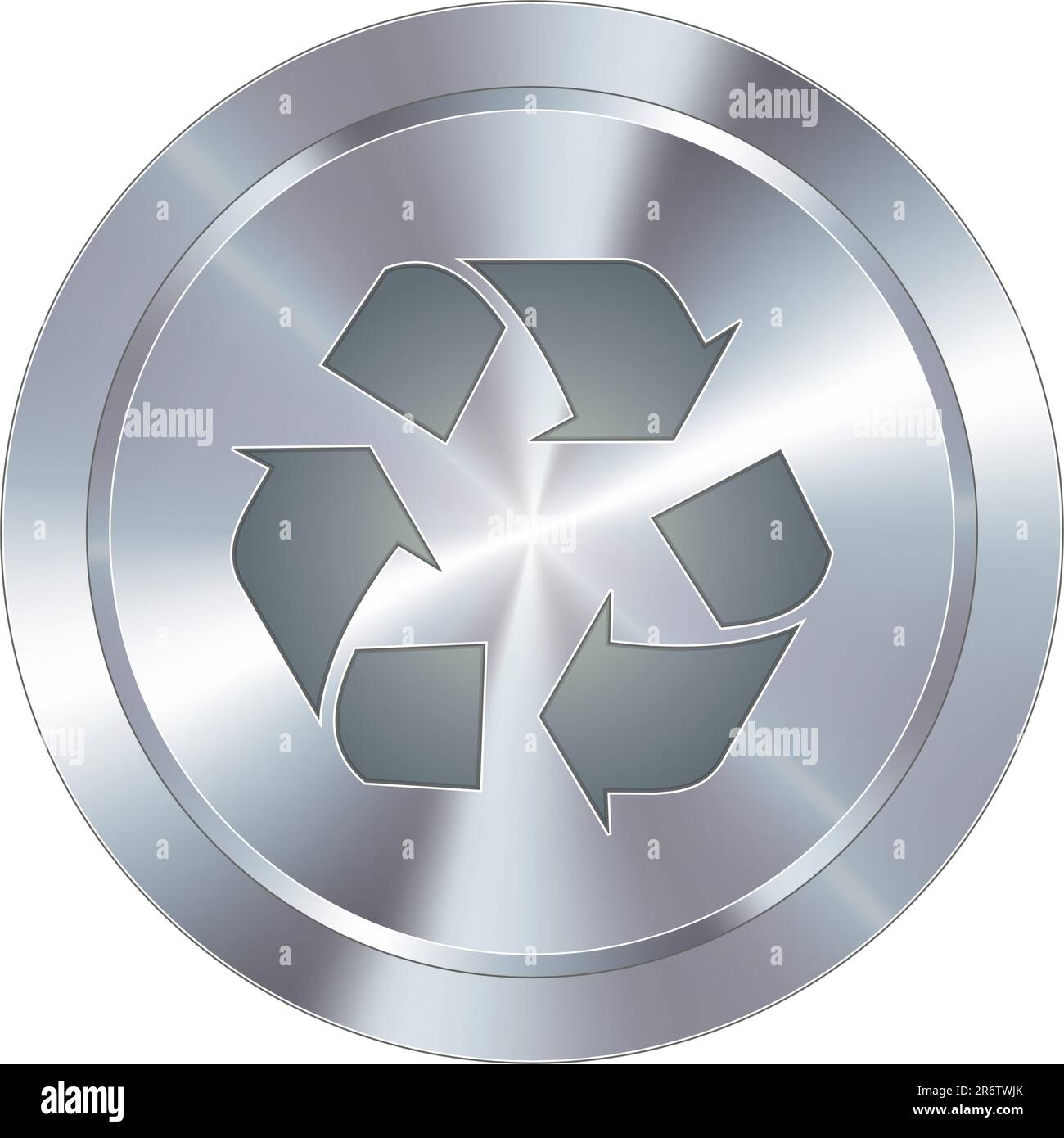 Recycle symbol icon on round stainless steel modern industrial button ...