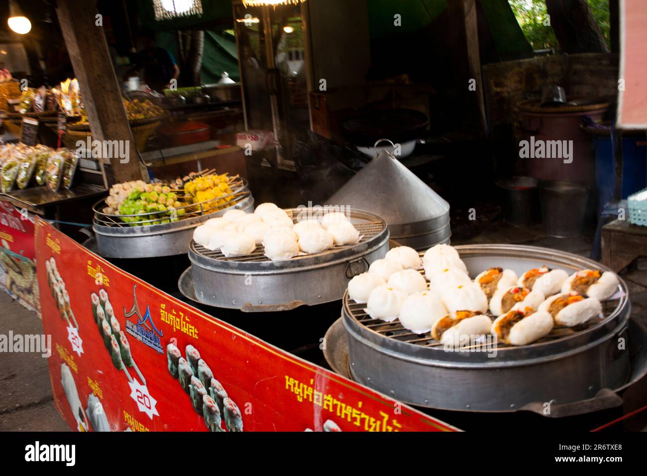Many variety dim sum and dumplings and chinese stuffed bun on hawker ...