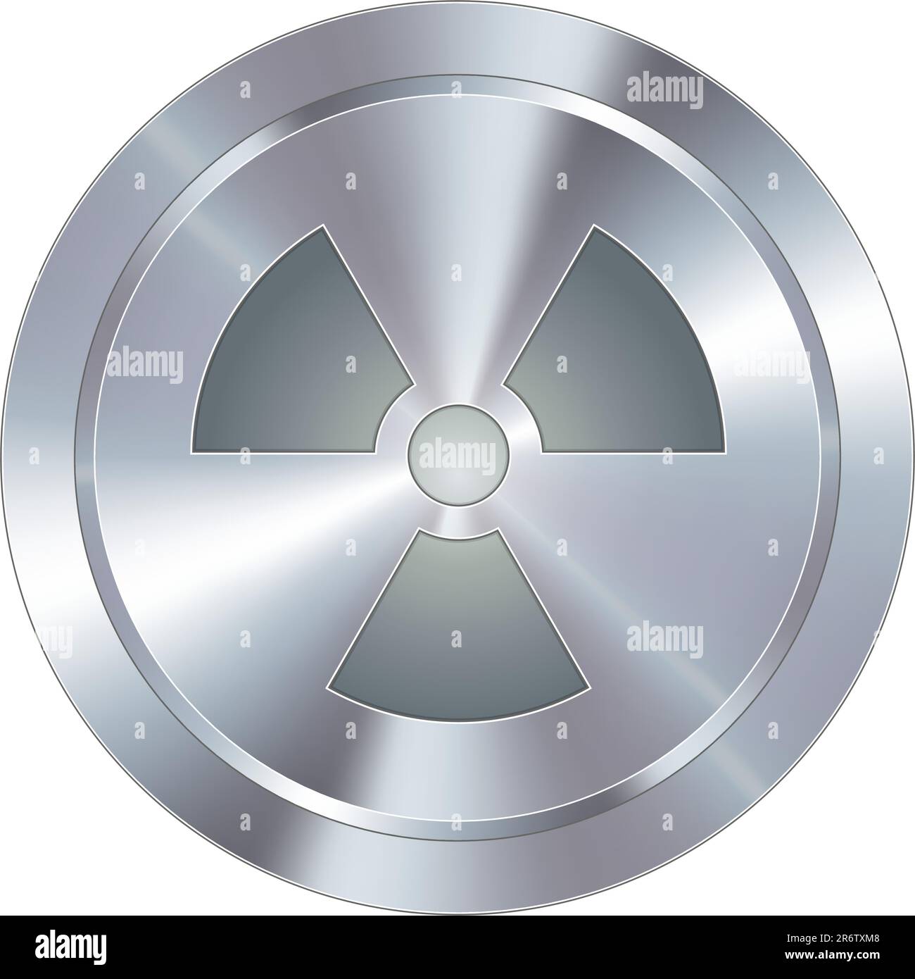 Radioactive warning icon on round stainless steel modern industrial ...
