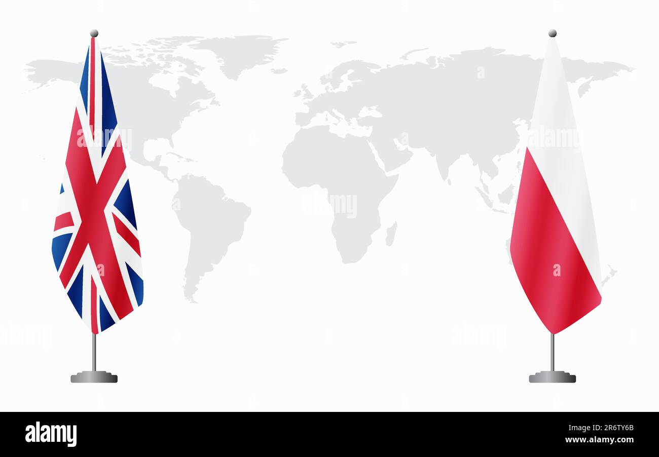 United Kingdom and Poland flags for official meeting against background ...