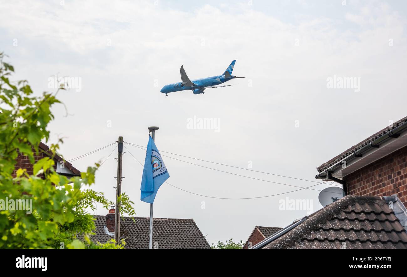Manchester City plane landing at Manchester Airport, Treble Winning ...