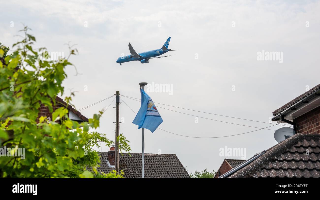 Manchester City plane landing at Manchester Airport, Treble Winning ...