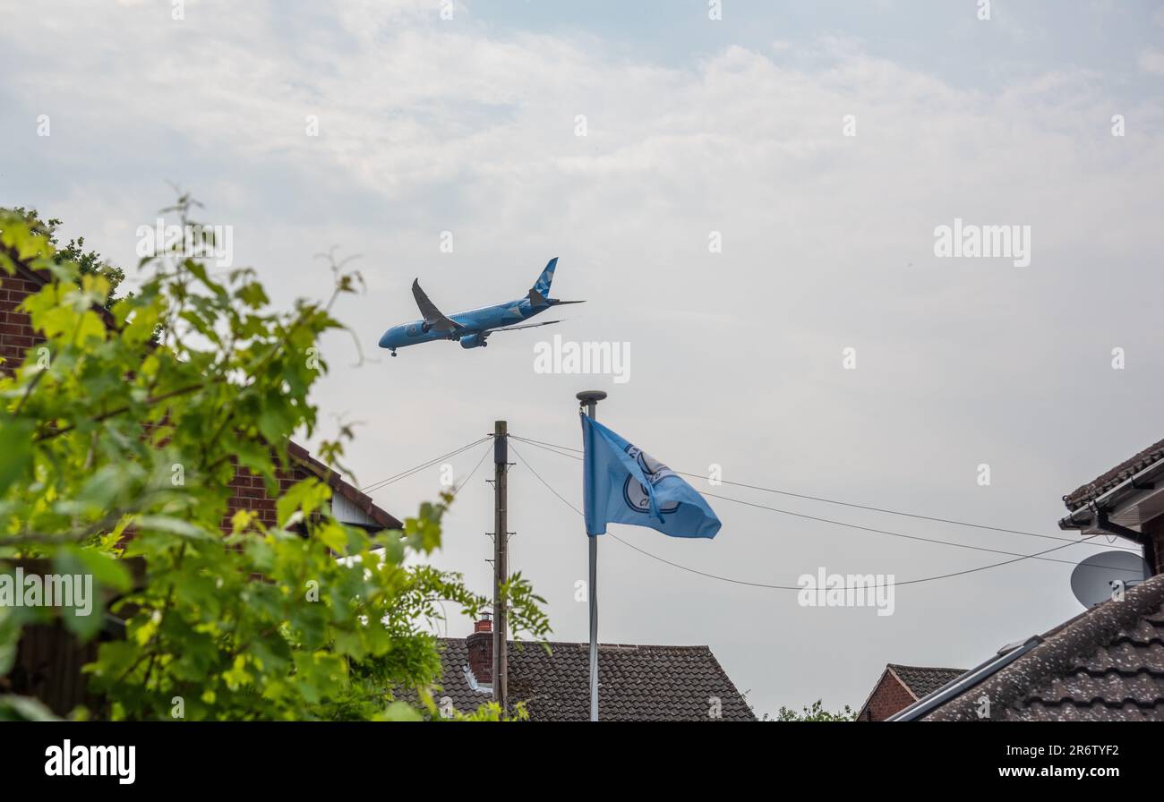 Manchester City plane landing at Manchester Airport, Treble Winning ...