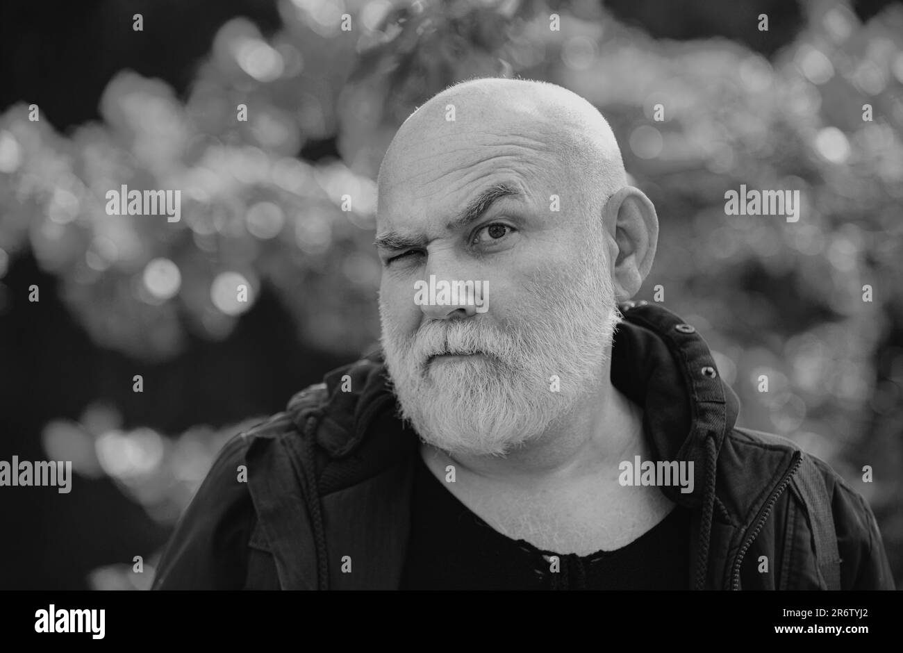 Portrait of serious senior elderly caucasian old man grandfather ...