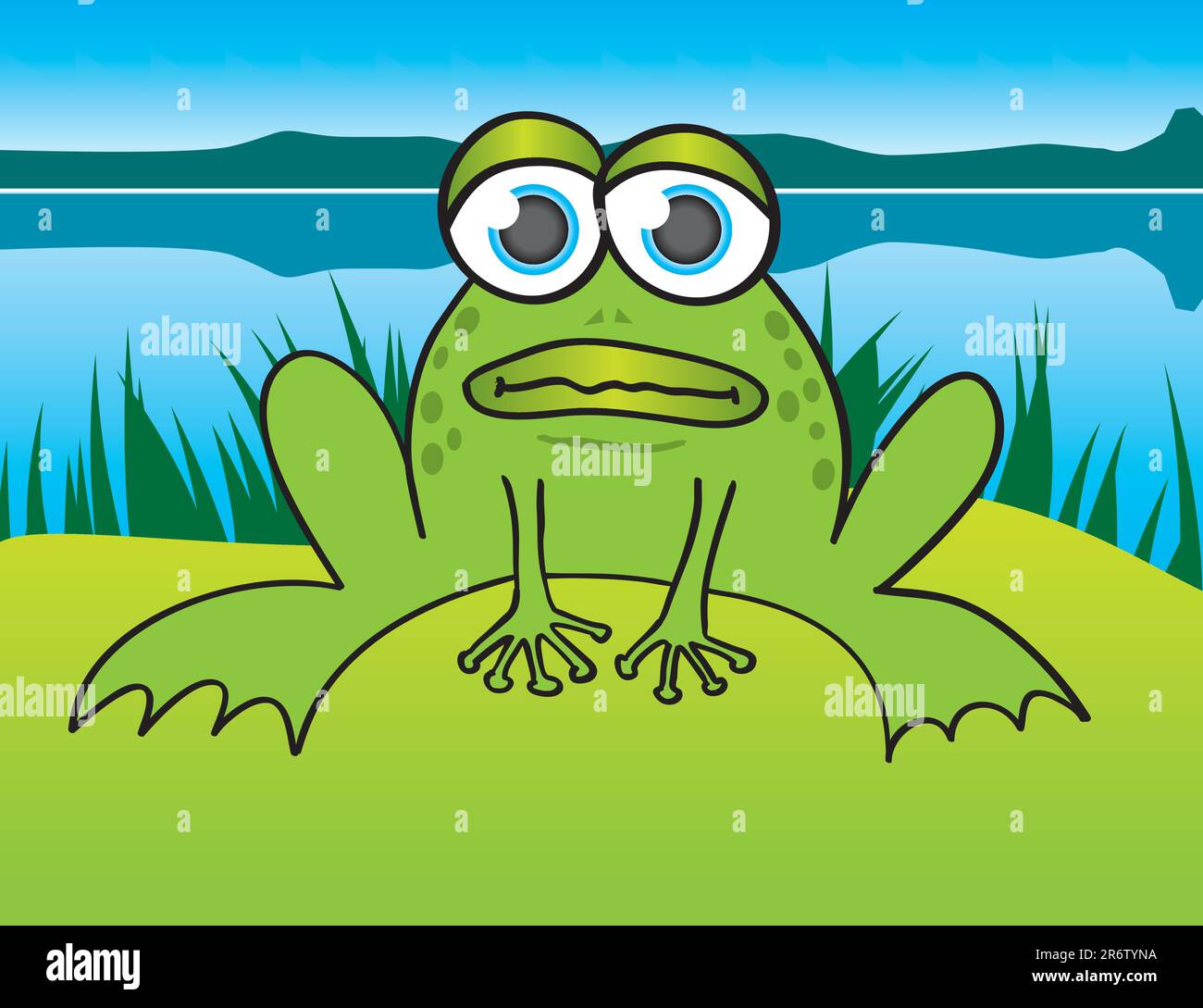 Illustration of a frog sitting in front of a lake Stock Vector Image ...