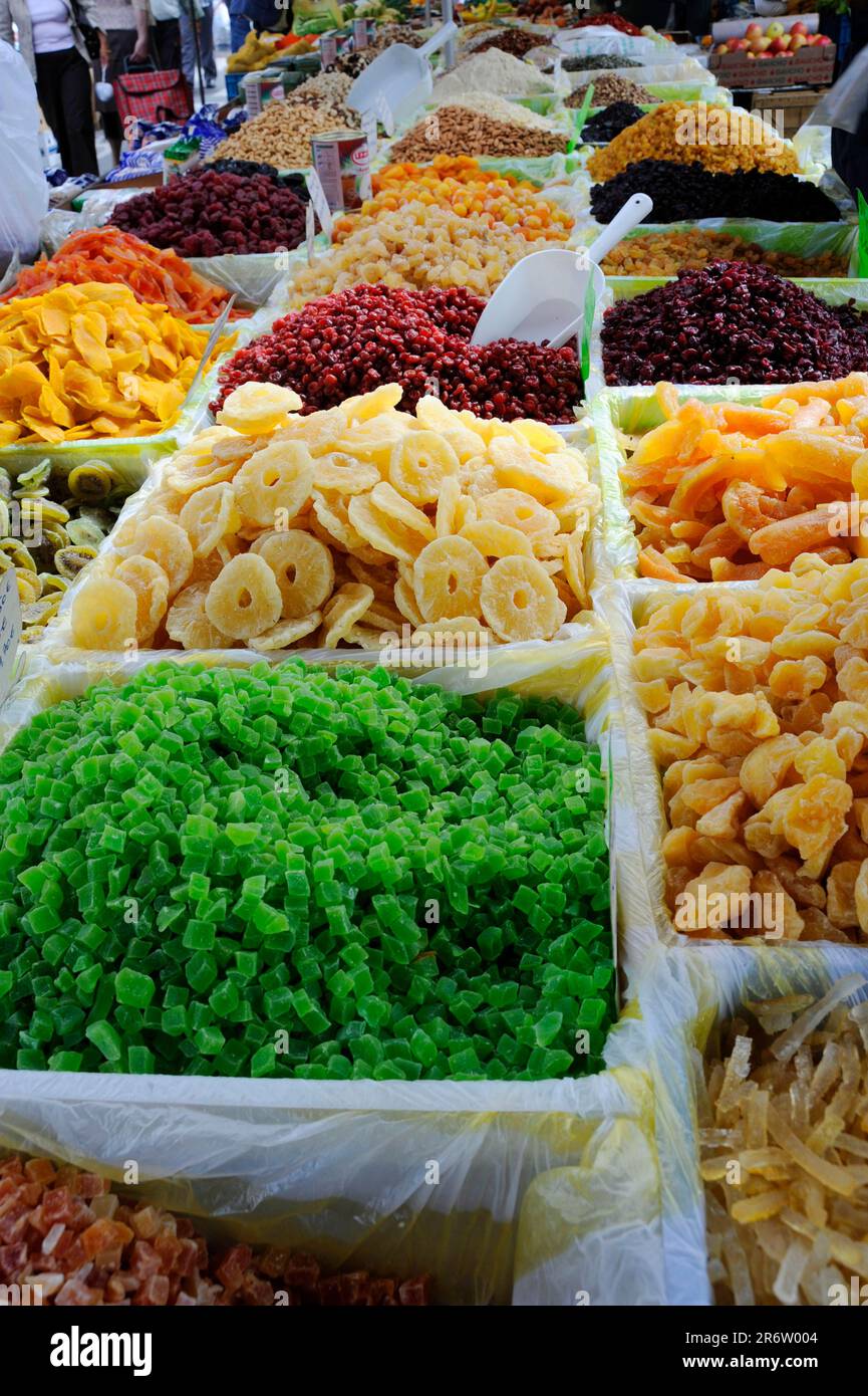 Dried fruit market stall, Gare du Midi, Brussels, Belgium Stock Photo ...