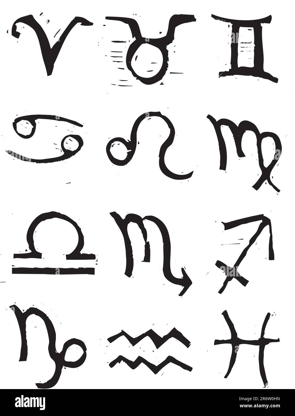 Primitive woodcut series of western zodiac symbols Stock Vector Image ...