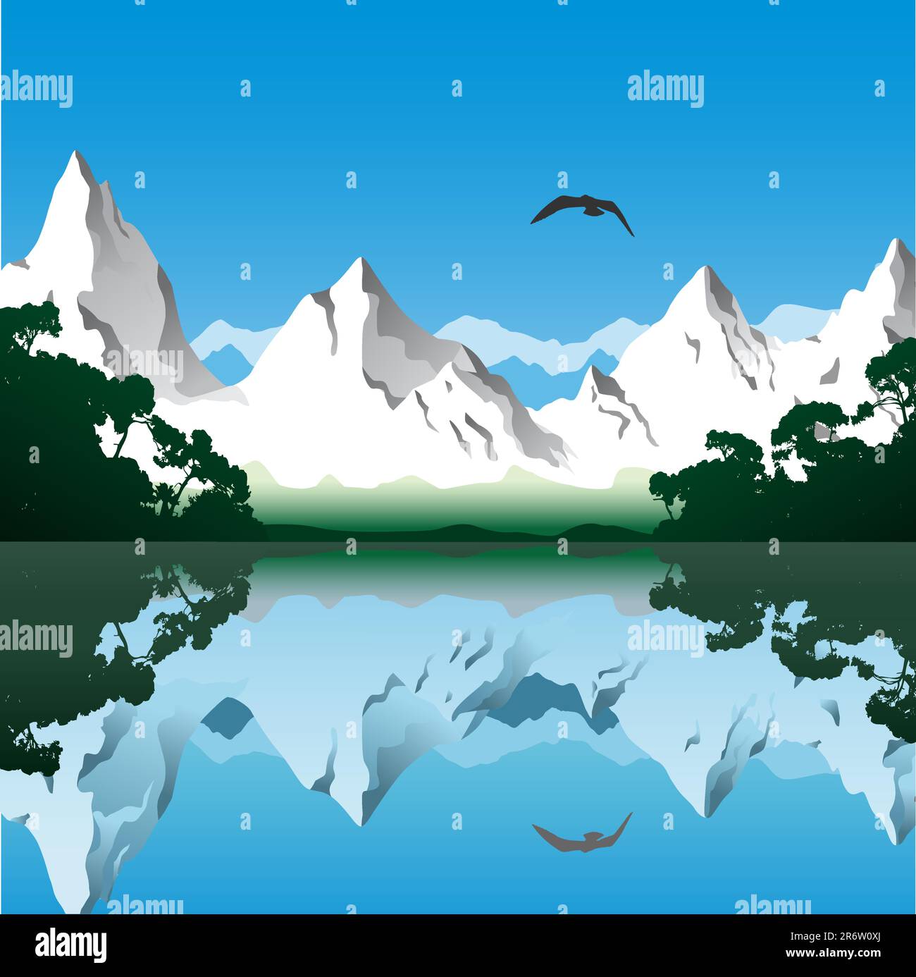 Snowy mountain landscape lake Stock Vector Images - Alamy