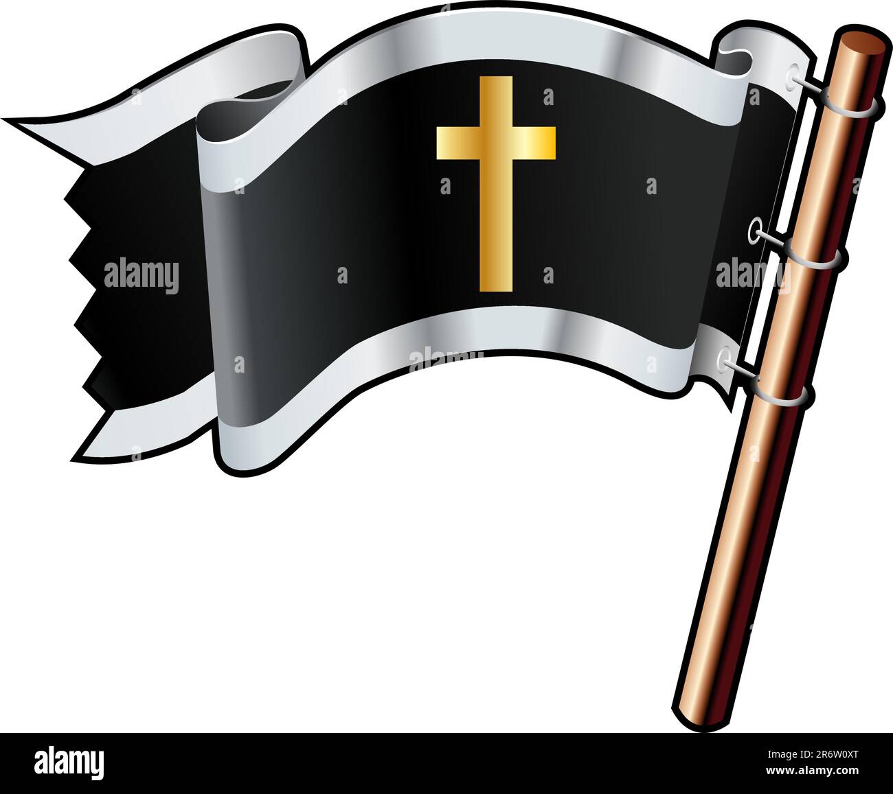 Christian cross religious icon on black, silver, and gold vector flag ...