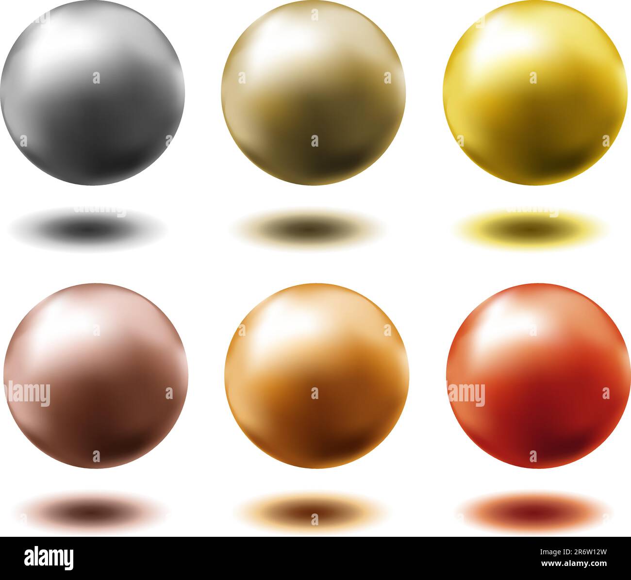 set of all metal balls of gold silver brass copper platinum Stock ...
