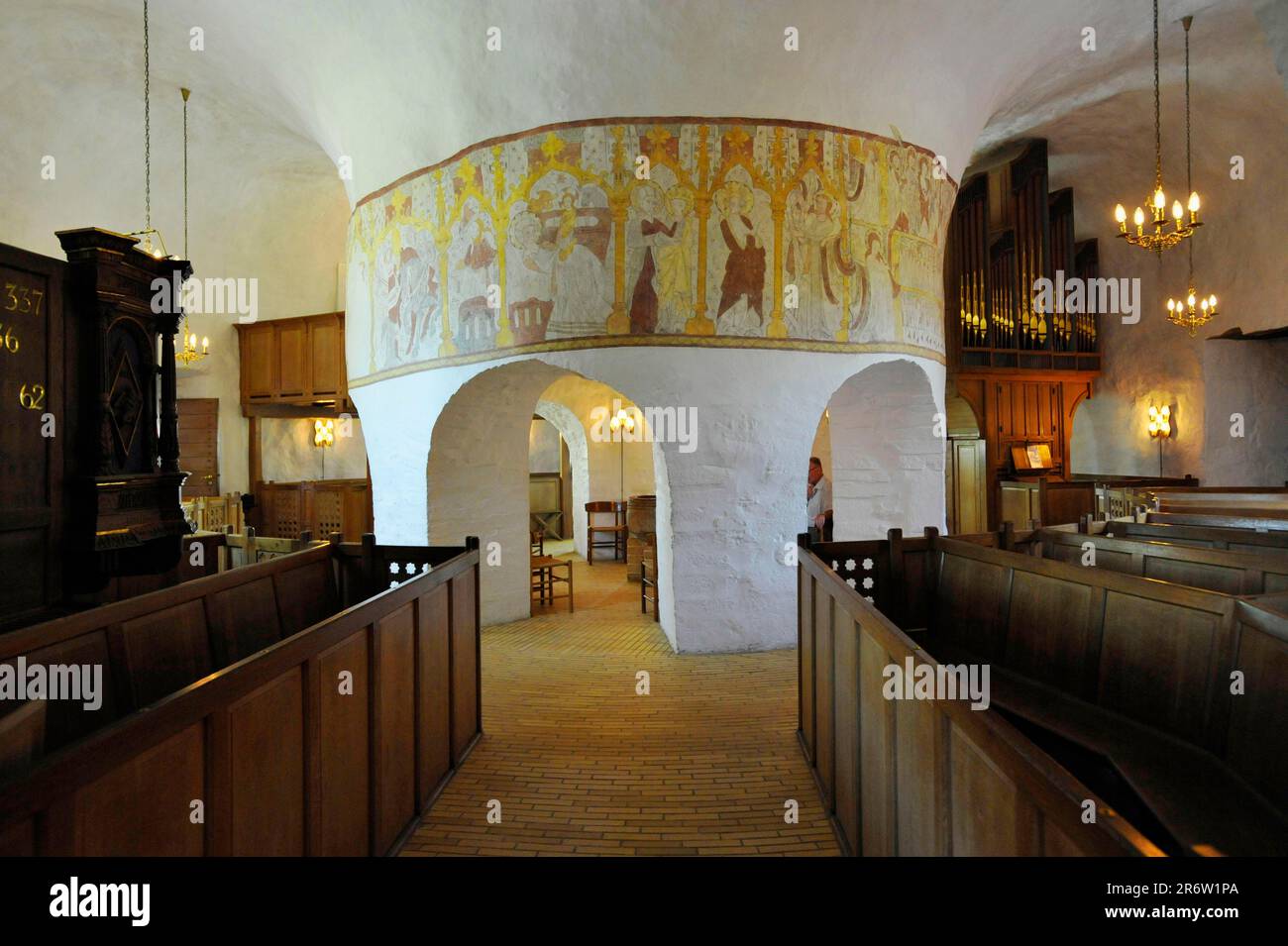 Interior of the round church, Osterlars, Bornholm, Denmark Stock Photo ...