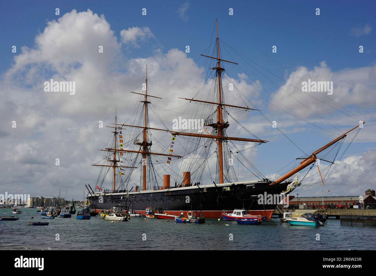 Old warship HMS Warrior 1860 in harbour, Portsmouth, Hampshire, England ...