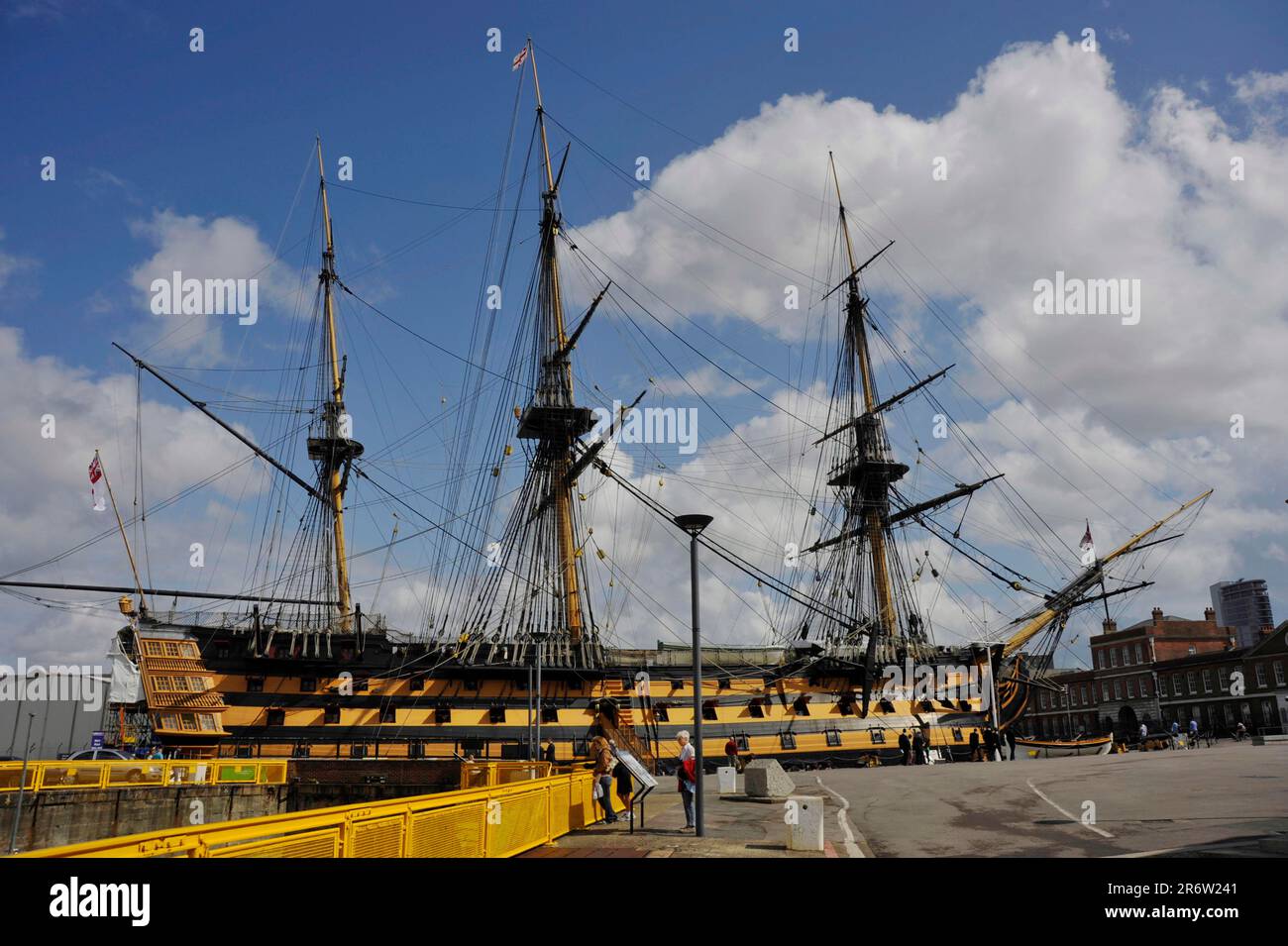 Old warship HMS Victory in harbour, Portsmouth, Hampshire, England ...