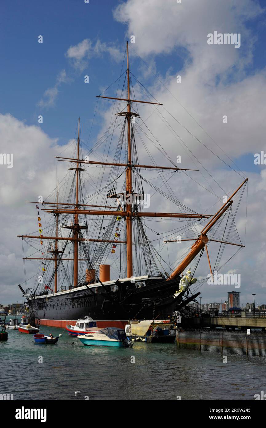 Old warship HMS Warrior 1860 in harbour, Portsmouth, Hampshire, England ...