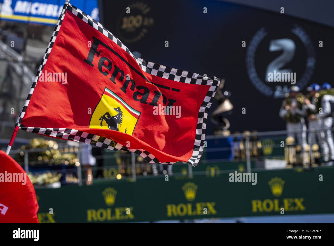 Ferrari Flag During The Podium Of The 24 Hours Of Le Mans 2023 On The